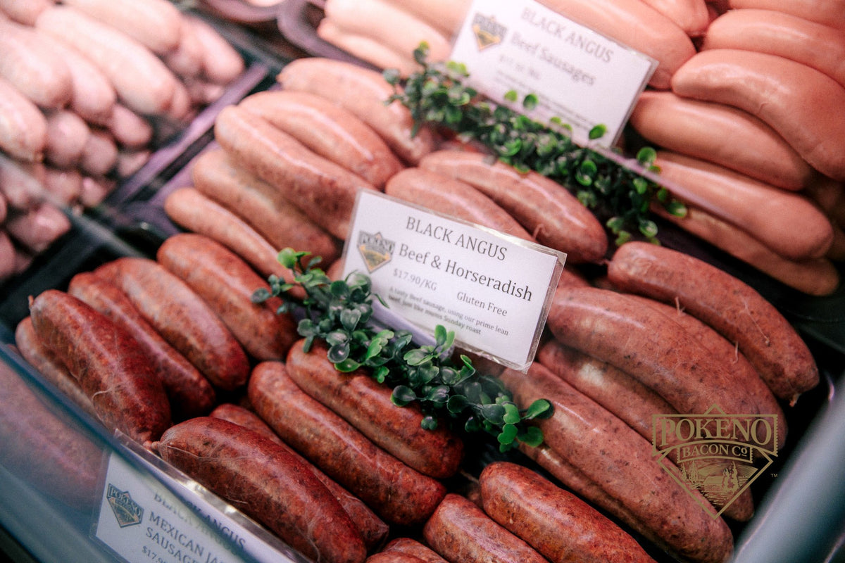 Koheroa Angus Beef & Horseradish Sausages | Pokeno Bacon Butchery ...
